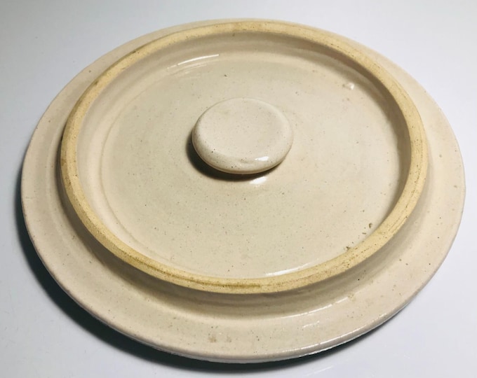 Large Stoneware Crock Lid Marked B With Inset Knob Antique Pottery 9 5/ ...
