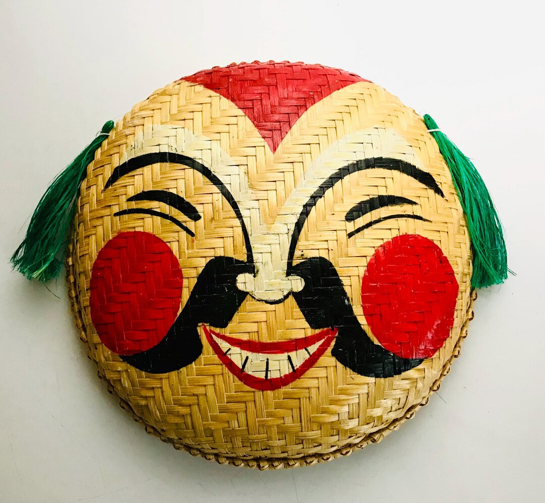 Vietnamese Theatre Character Mask Handmade Woven Folk Art Smile Green ...