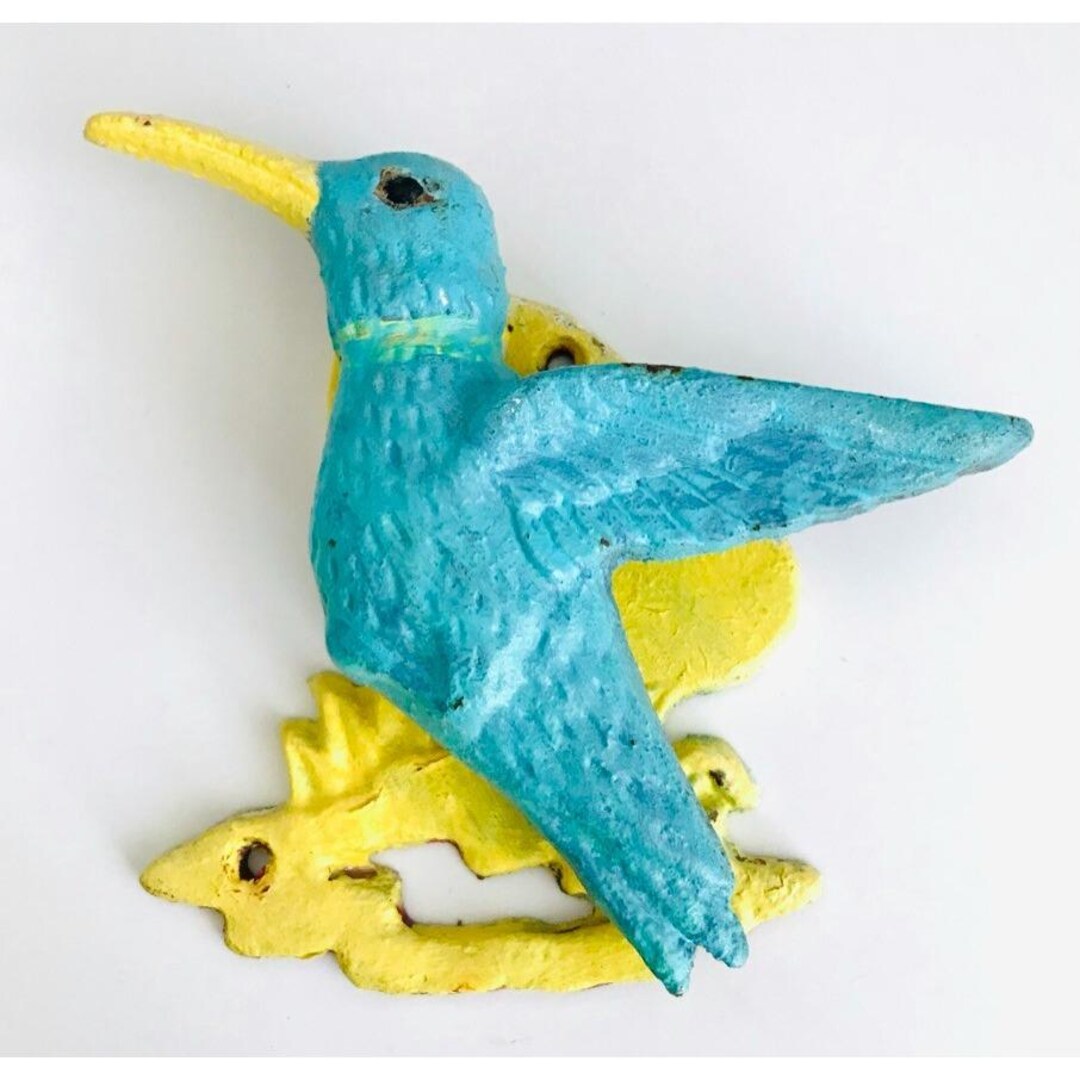 Vintage Cast Iron Humming Bird Door Knocker Blue Yellow Colorful - Etsy