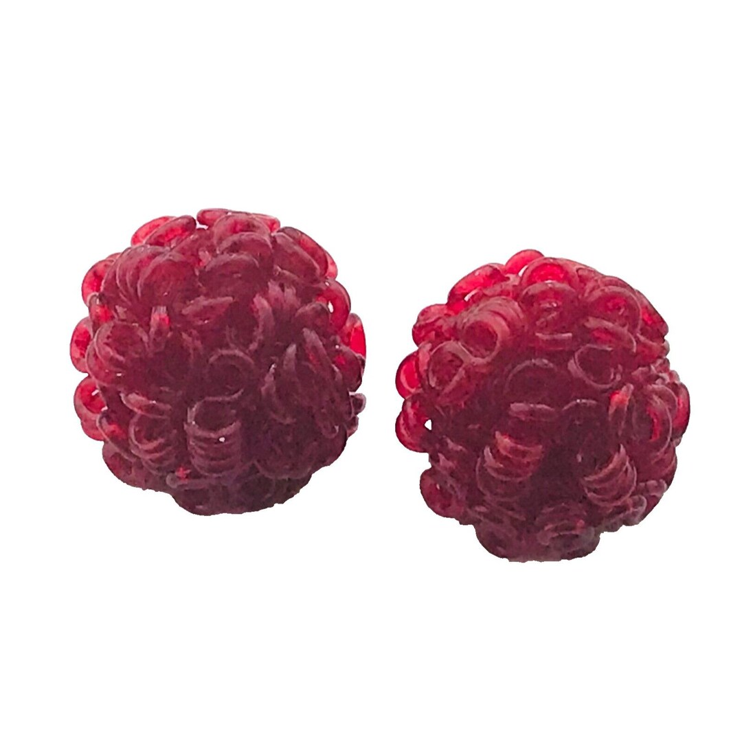 2 Vintage Red Celluloid Extruded Buttons Curly Dome Spaghetti Loops ...