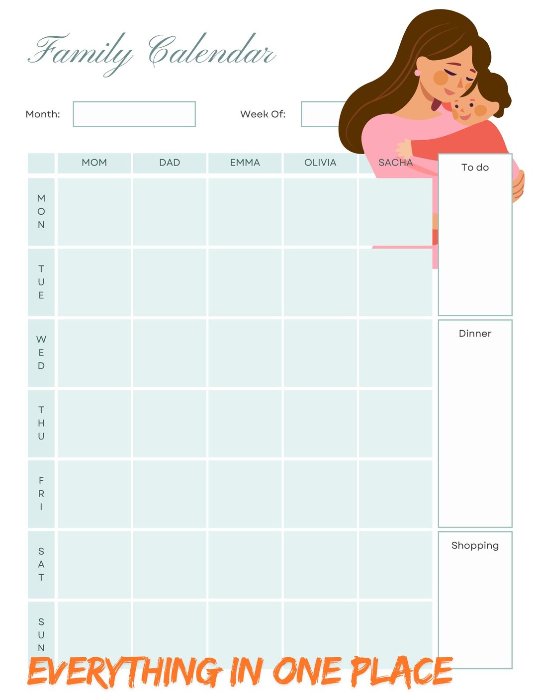 Mom Planner Bundle: Family Organizer, Meal Planner, Chore Chart (PDF ...