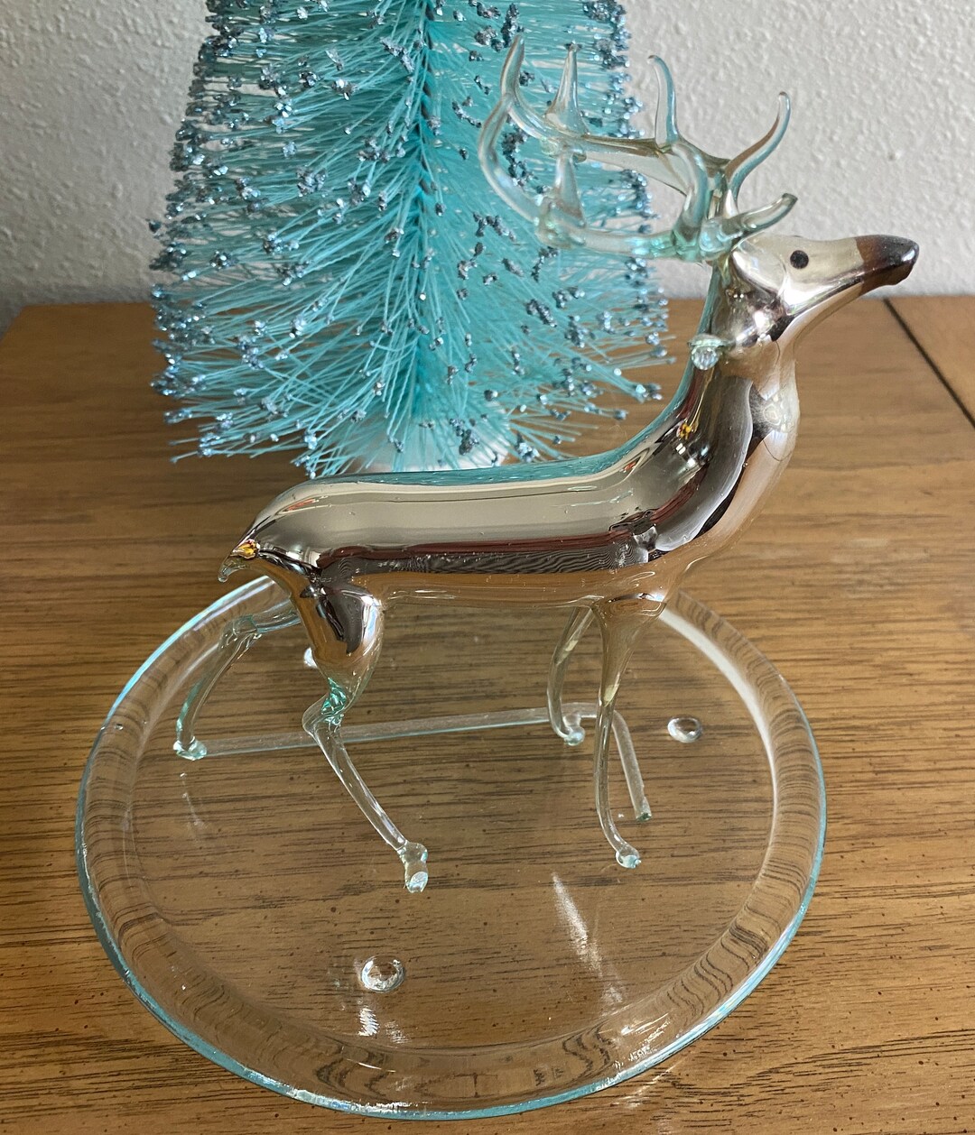 MERCURY GLASS DEER Blown German Reindeer Standing Antique Silvered ...