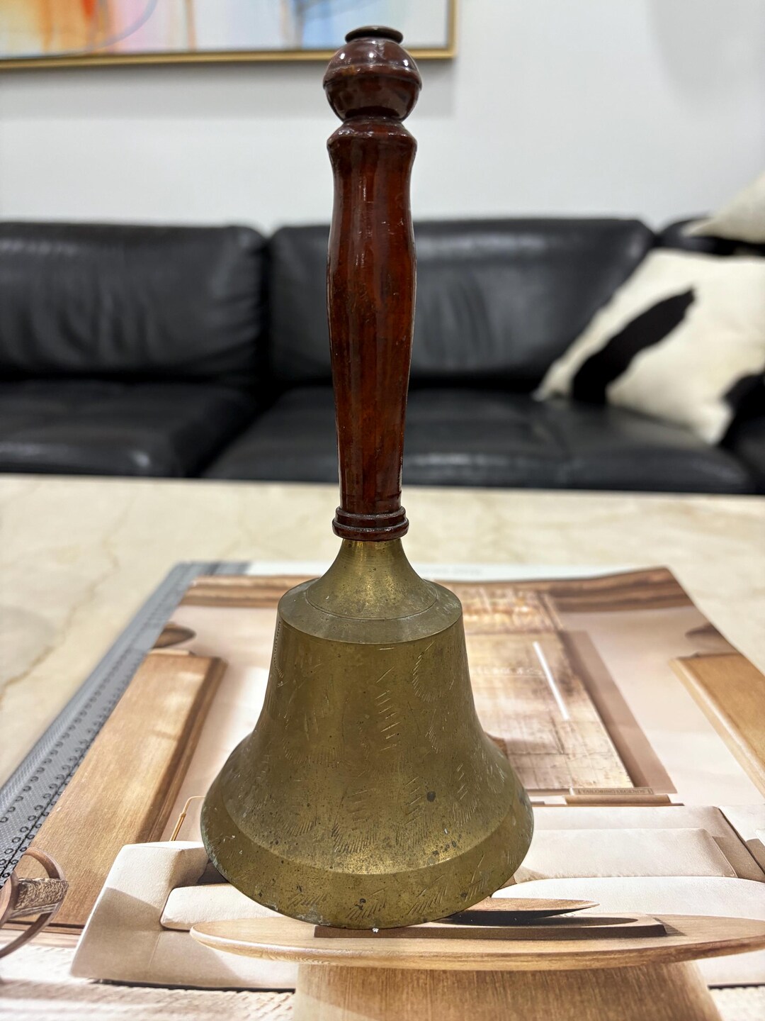 Vintage Solid Brass Hand Bell With Wooden Handle - Etsy
