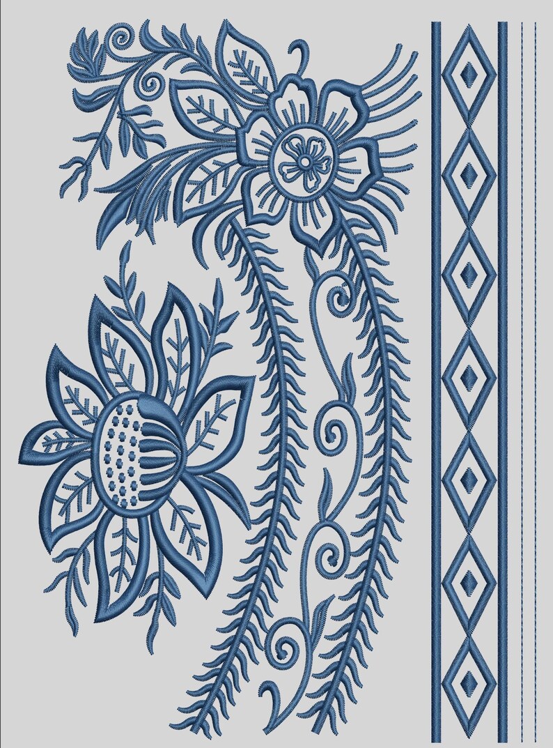 Elegant Abaya Embroidery Design: Stylized Floral Motif Pattern (digital ...