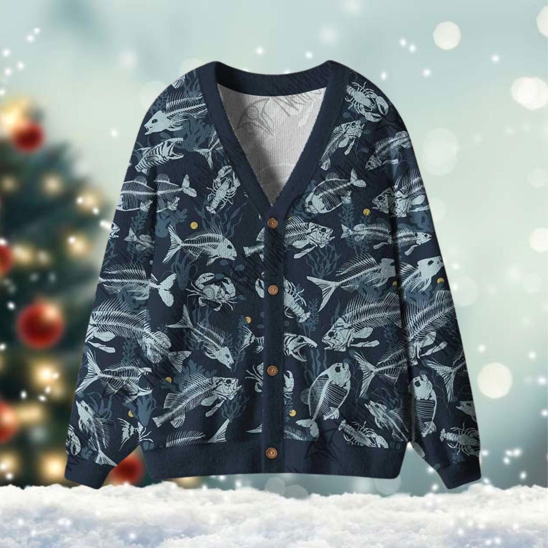 Fish Bone Print Sweater, Ocean Skeleton Crewneck, Marine Biology Jumper ...