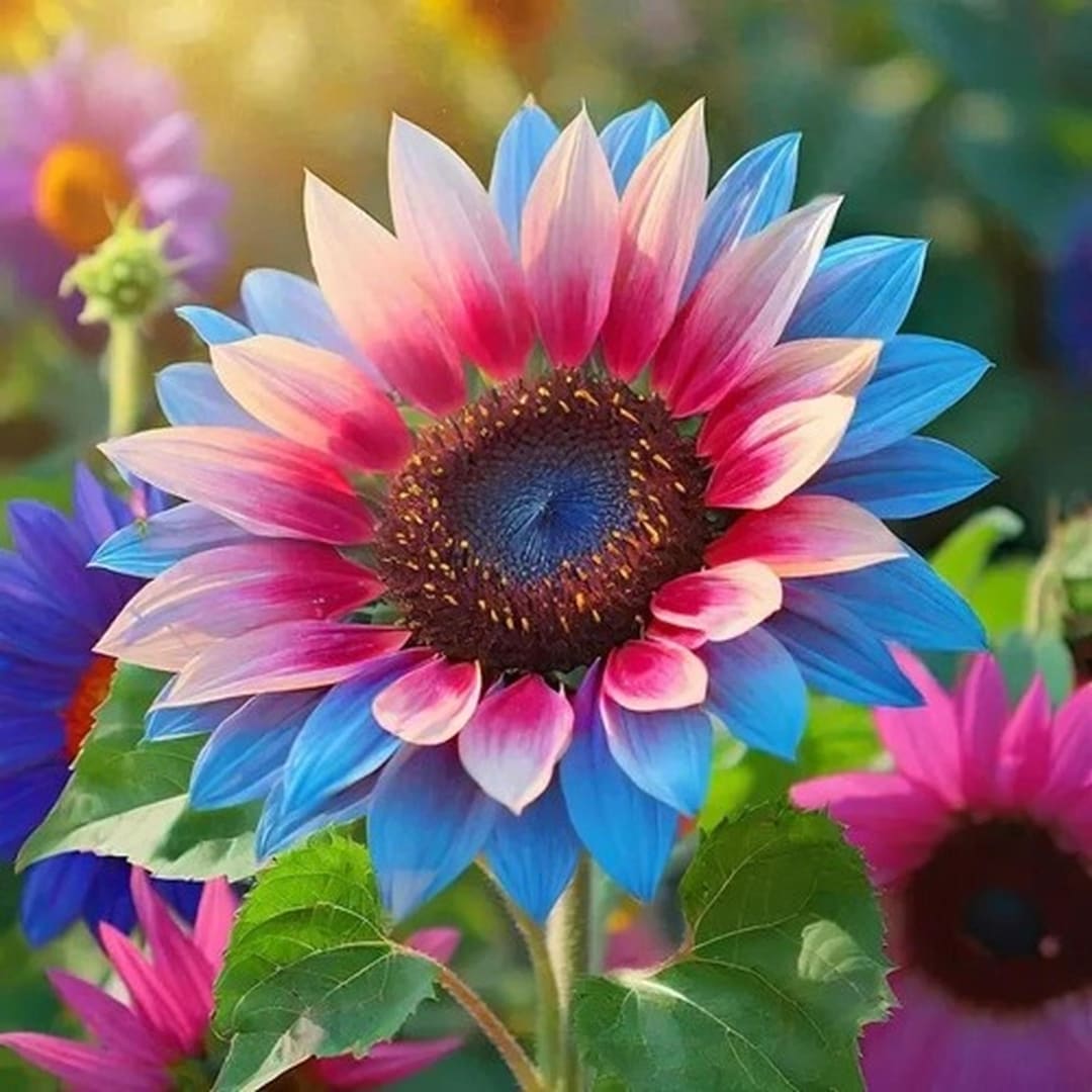 50pcs Rare Twin-blossom Sunflower Seeds – Blue & Pink Heirloom Variety ...