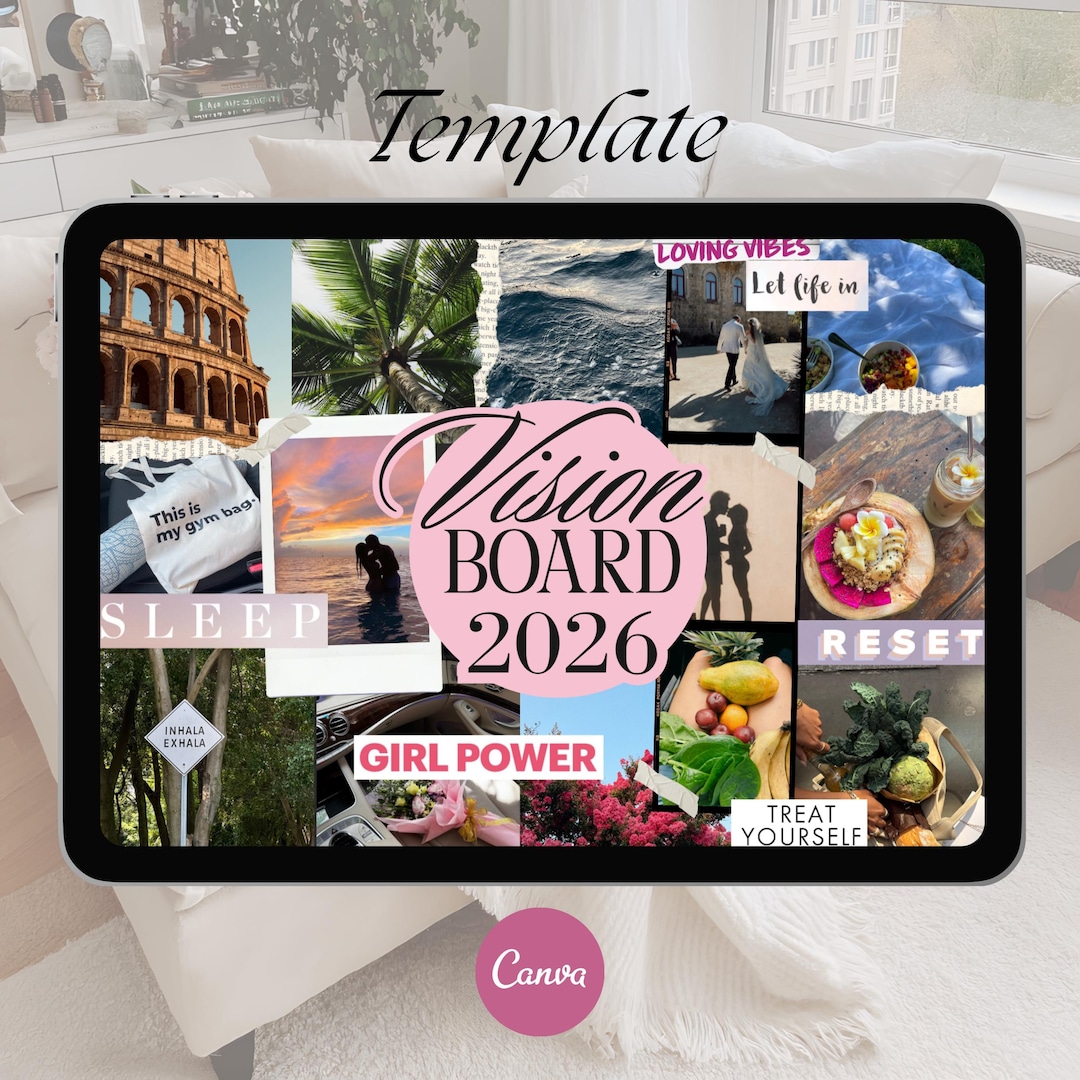 Vision Board 2026 Template Canva Vision Board Kit Vision Board ...