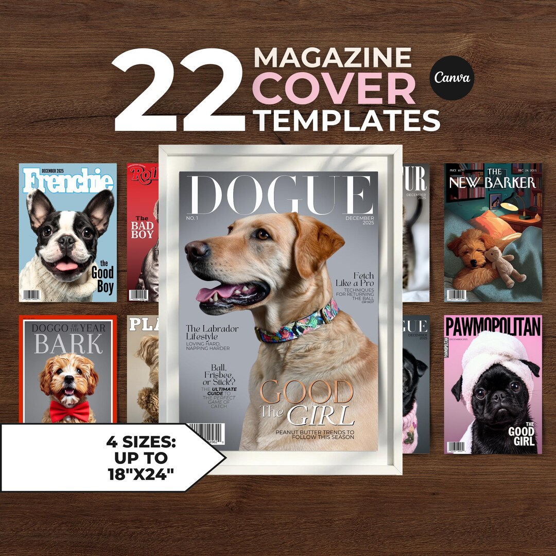 Personalized Pet Wall Print Custom Dog Magazine Cover Canva Template ...