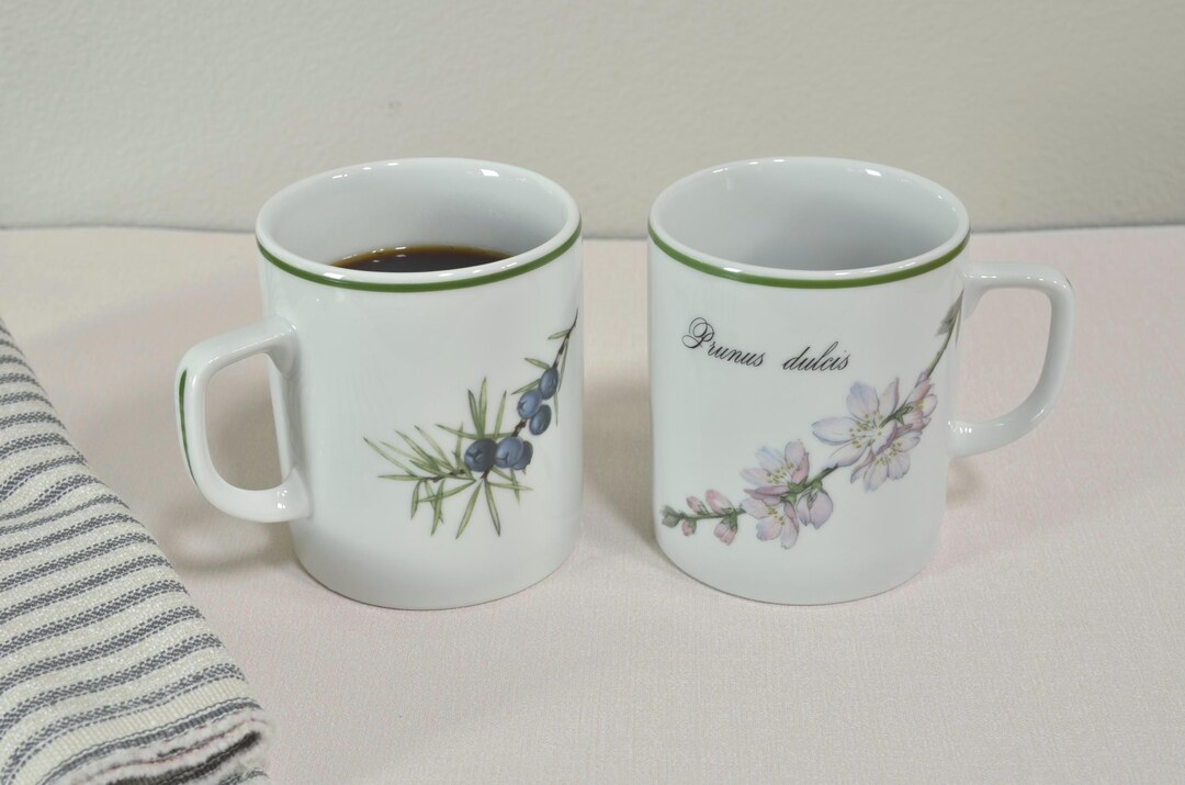 Apilco Elysian Gardens Porcelain Coffee Mugs Pair Prunus Dulcis Almond ...