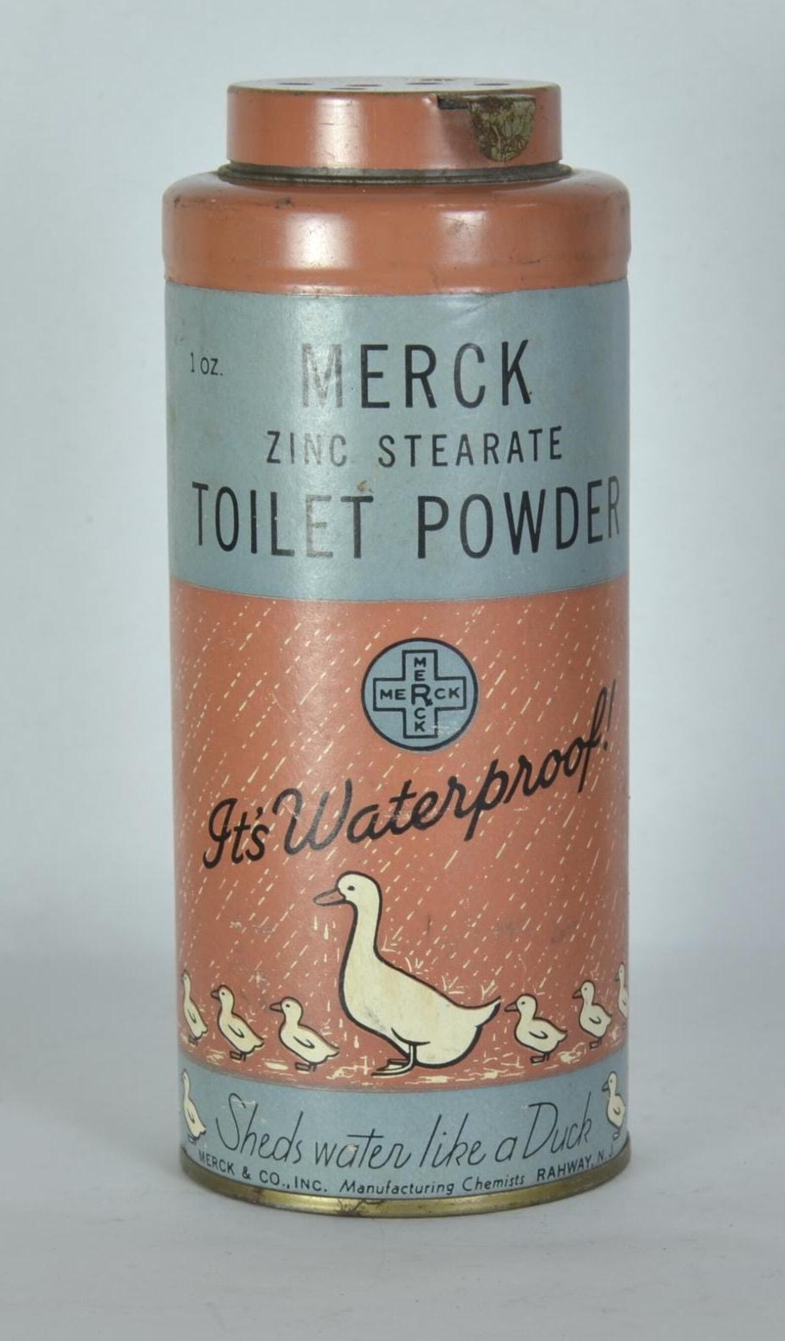Vintage Merck Zinc Stearate Toilet Powder Tin – 1940s Duck Motif Advertising, Waterproof Baby ...