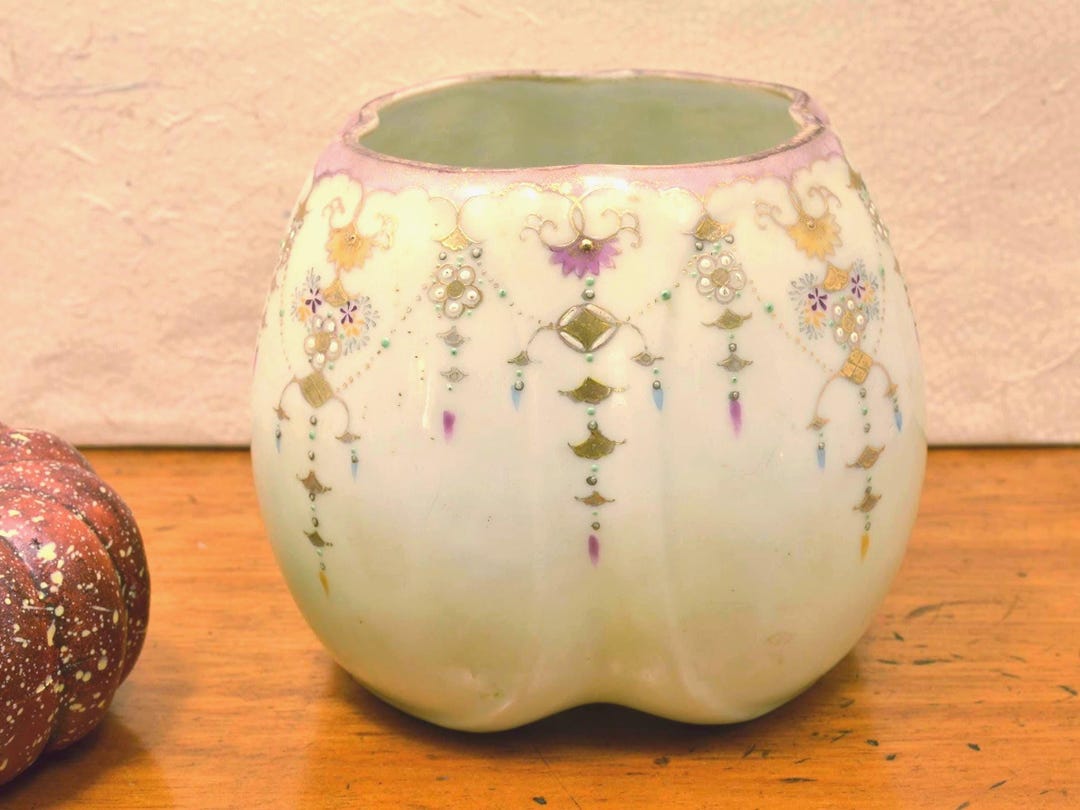 Antique Bavarian Jeweled Enamel Porcelain Vase – Hand Painted Floral ...