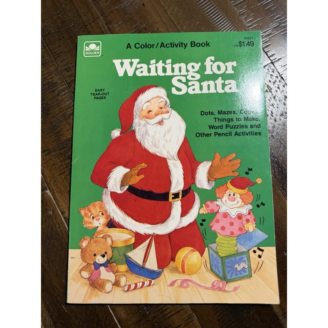 Vintage 1986 Golden Color Activity Book Waiting for Santa Christmas Fun ...