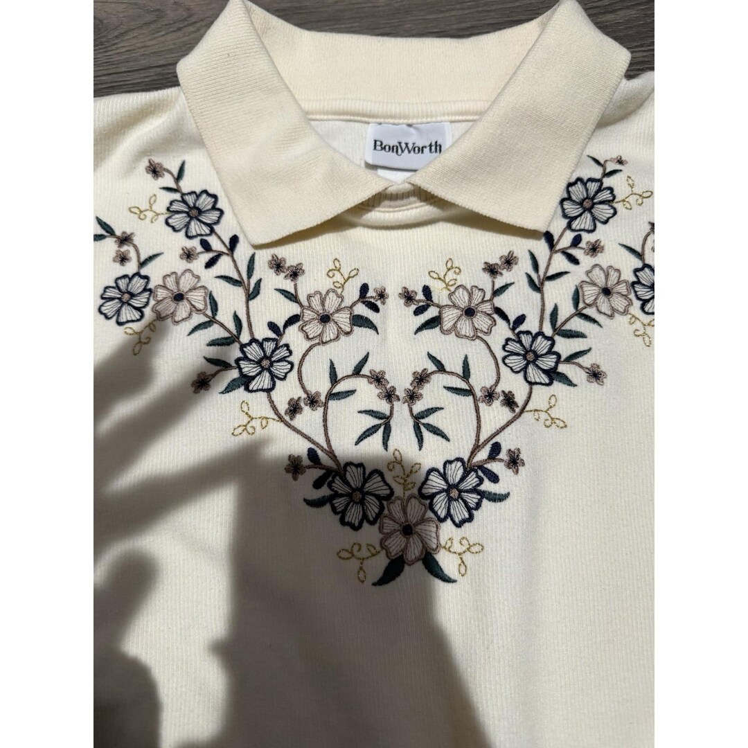Vintage Bonworth Collar Floral Embroidered Sweater Size Xl Petite - Etsy