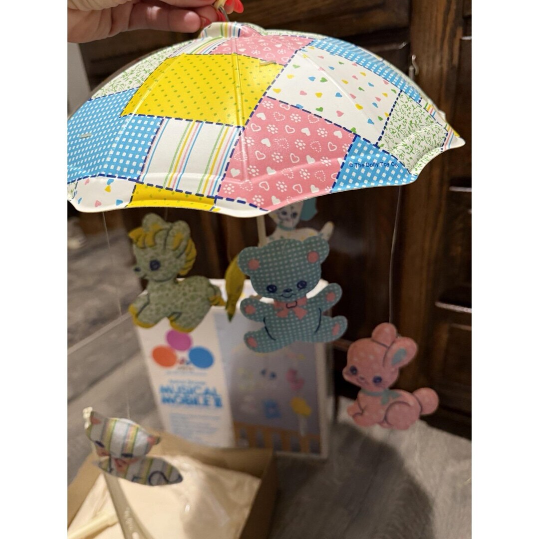 Vintage Dolly Toy Animal Shower Musical Mobile Crib Wind up Dog Bunny ...