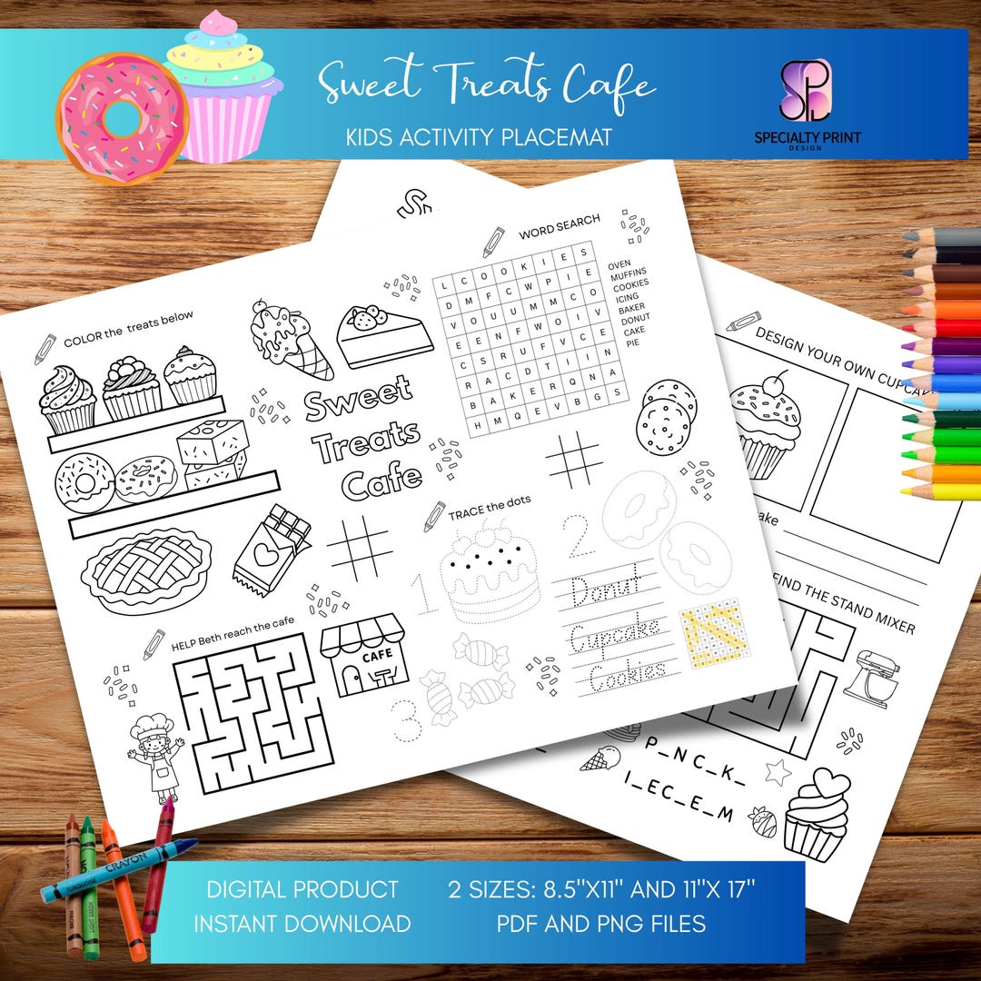 Printable Sweet Treats Cafe Kids Activity Placemats - Etsy