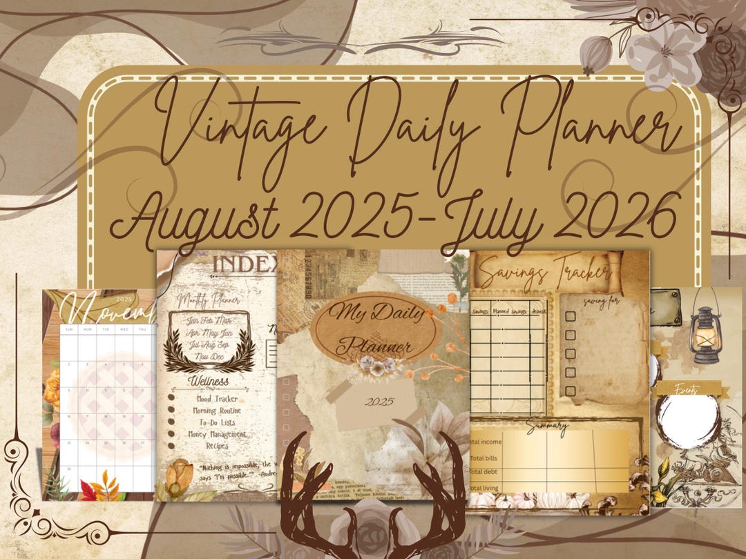 Vintage Weekly Planner: Retro Design, Mood & Savings Trackers ...