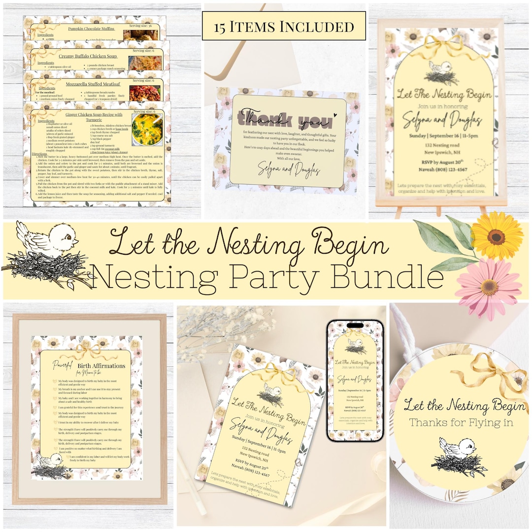 Nesting Party Bundle: Floral Invitation, Checklist, & Planner (canva ...