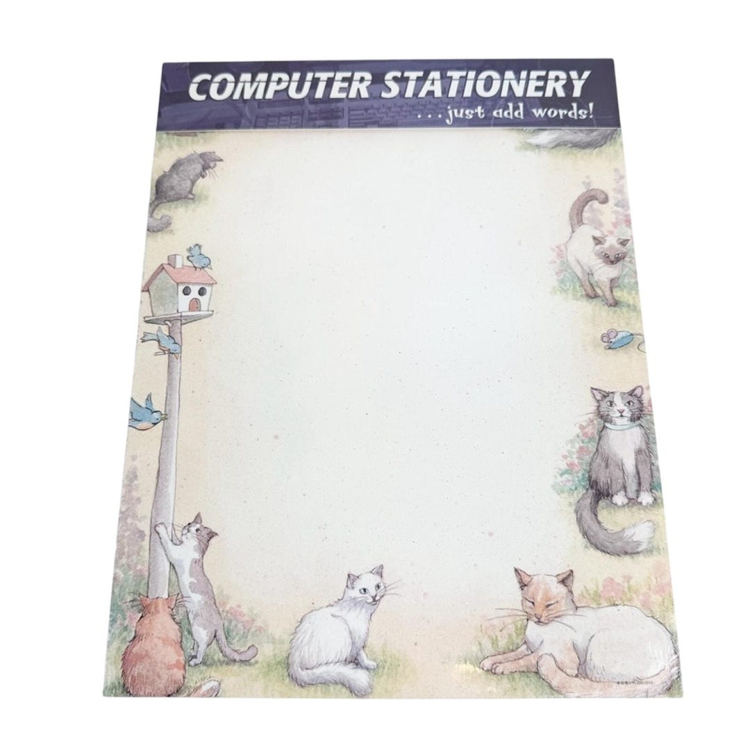 Vintage Gibson Cats W/ Birdhouse Computer Stationery 20 Sheets Pack 8.5 ...