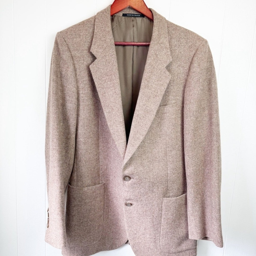 Vintage YSL Brown Tan Wool Herringbone Wool Two Button Blazer Mens Size ...