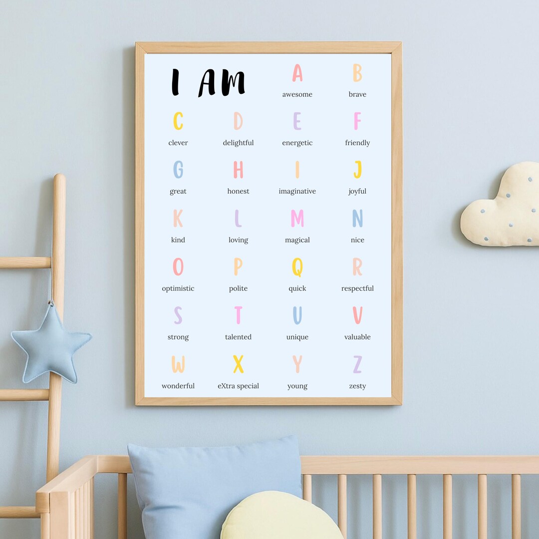 Light Blue ABC Poster | Kids Room Wall Art, School | I Am Affirmation ...
