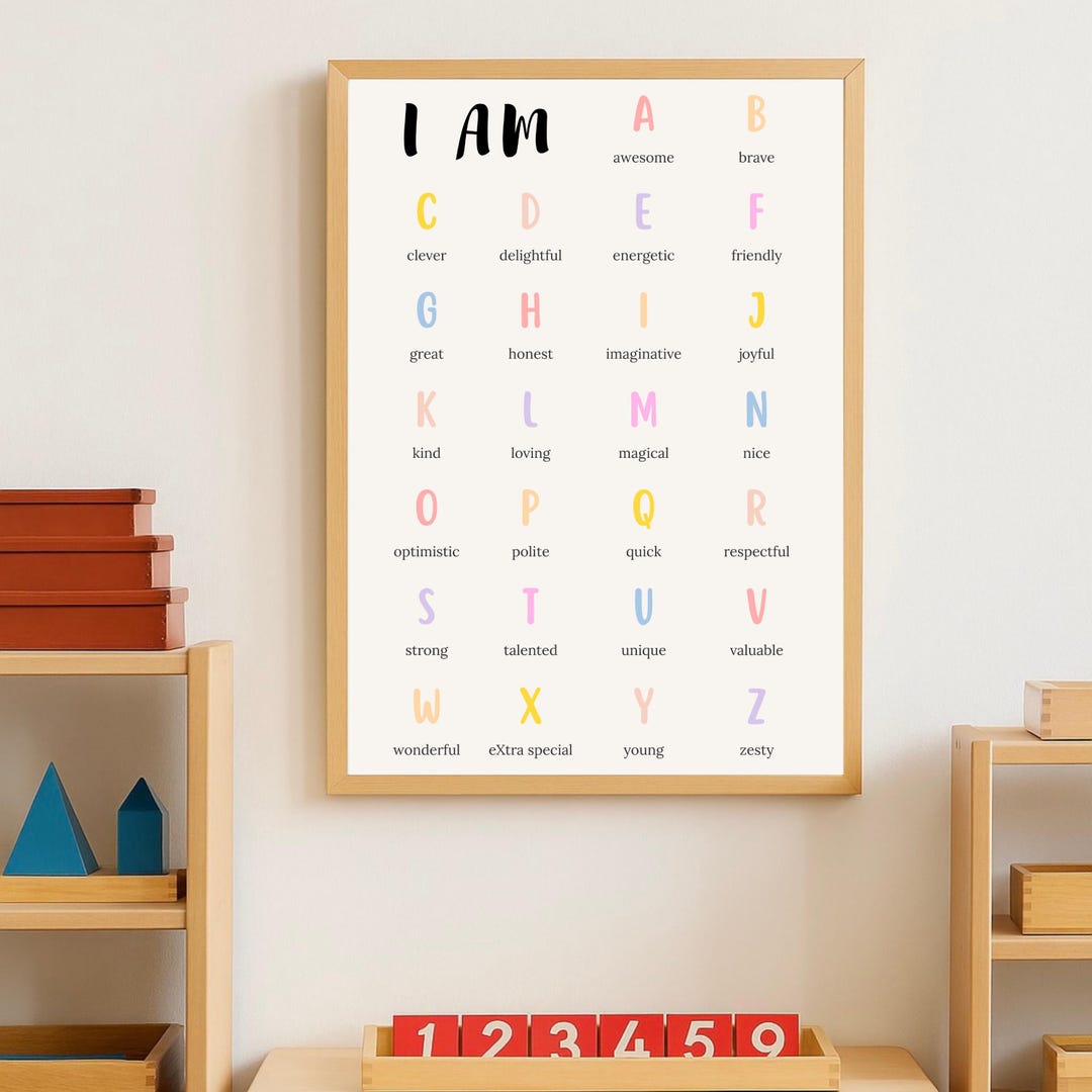 Soft Beige ABC Poster | Kids Room Wall Art, School | I Am Affirmation ...