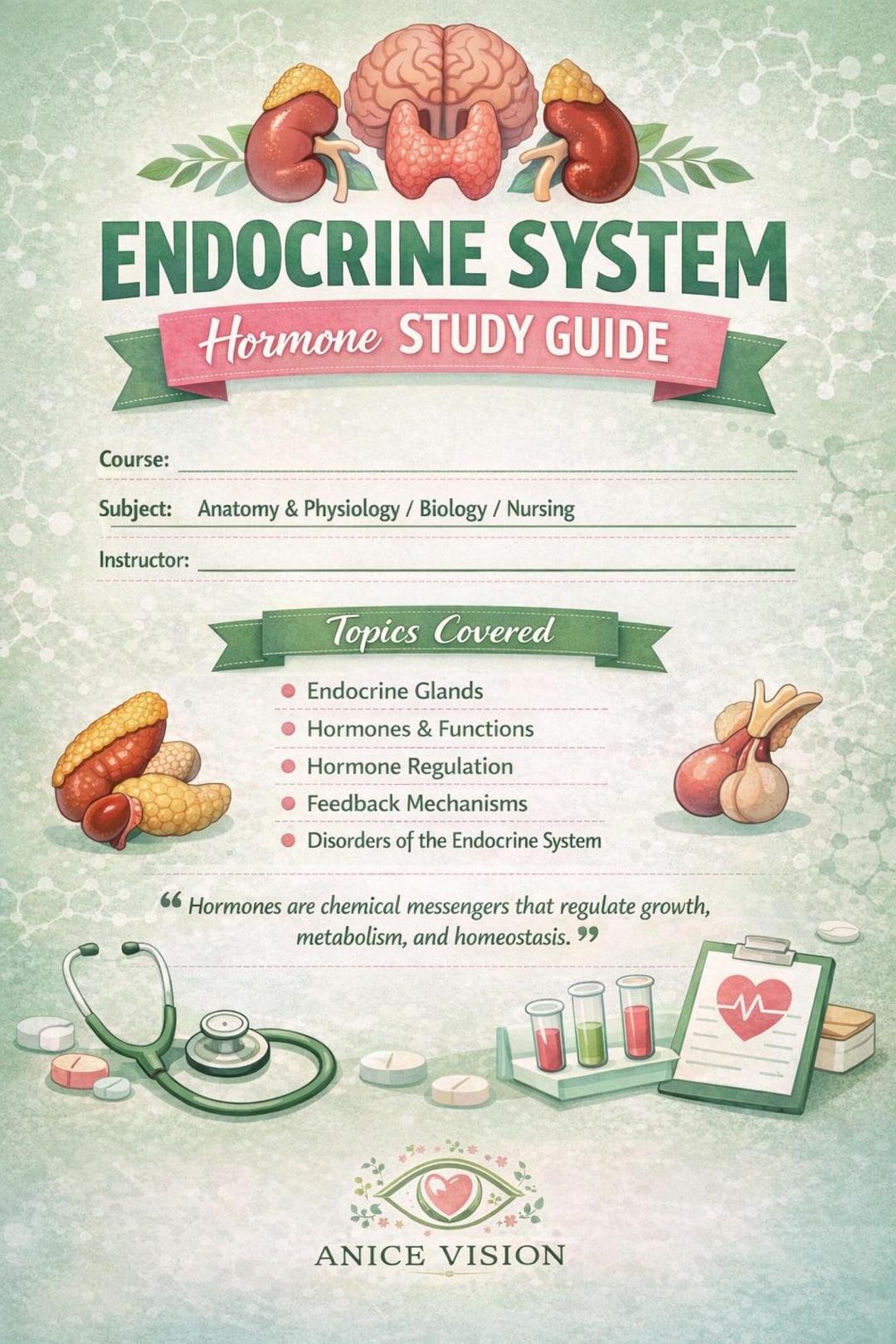 Endocrine System Hormone Study Guide Printable | Nursing, Biology, A&P ...