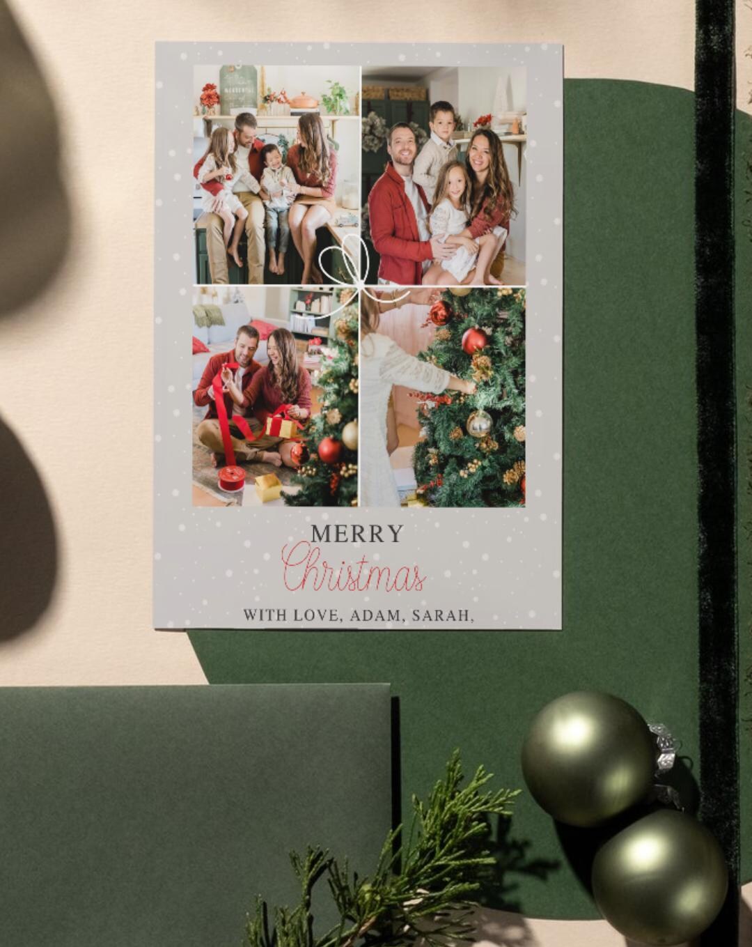 Editable Four Photo Family Christmas Card Template, Personalized ...