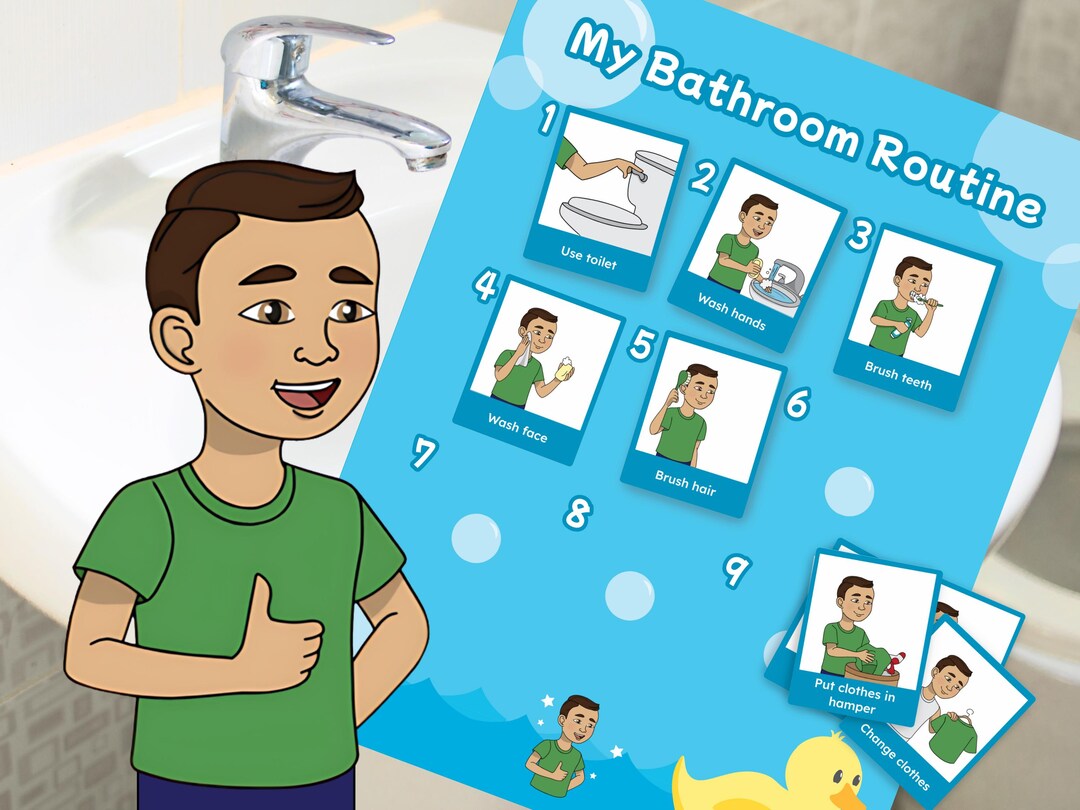 Printable Bathroom Routine Chart & Chore Cards for Kids - Visual ...