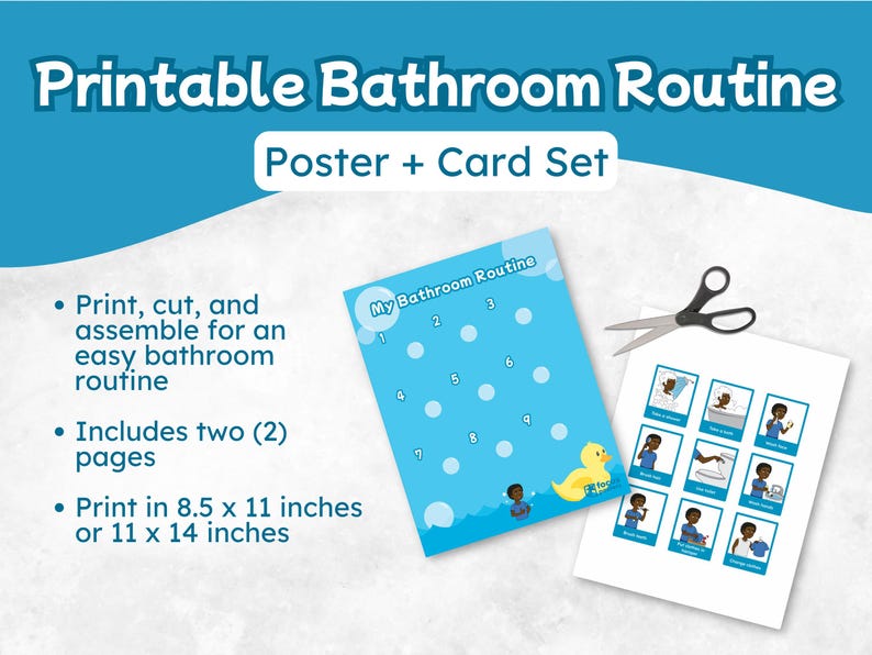 Printable Bathroom Routine Chart & Chore Cards for Kids - Visual ...