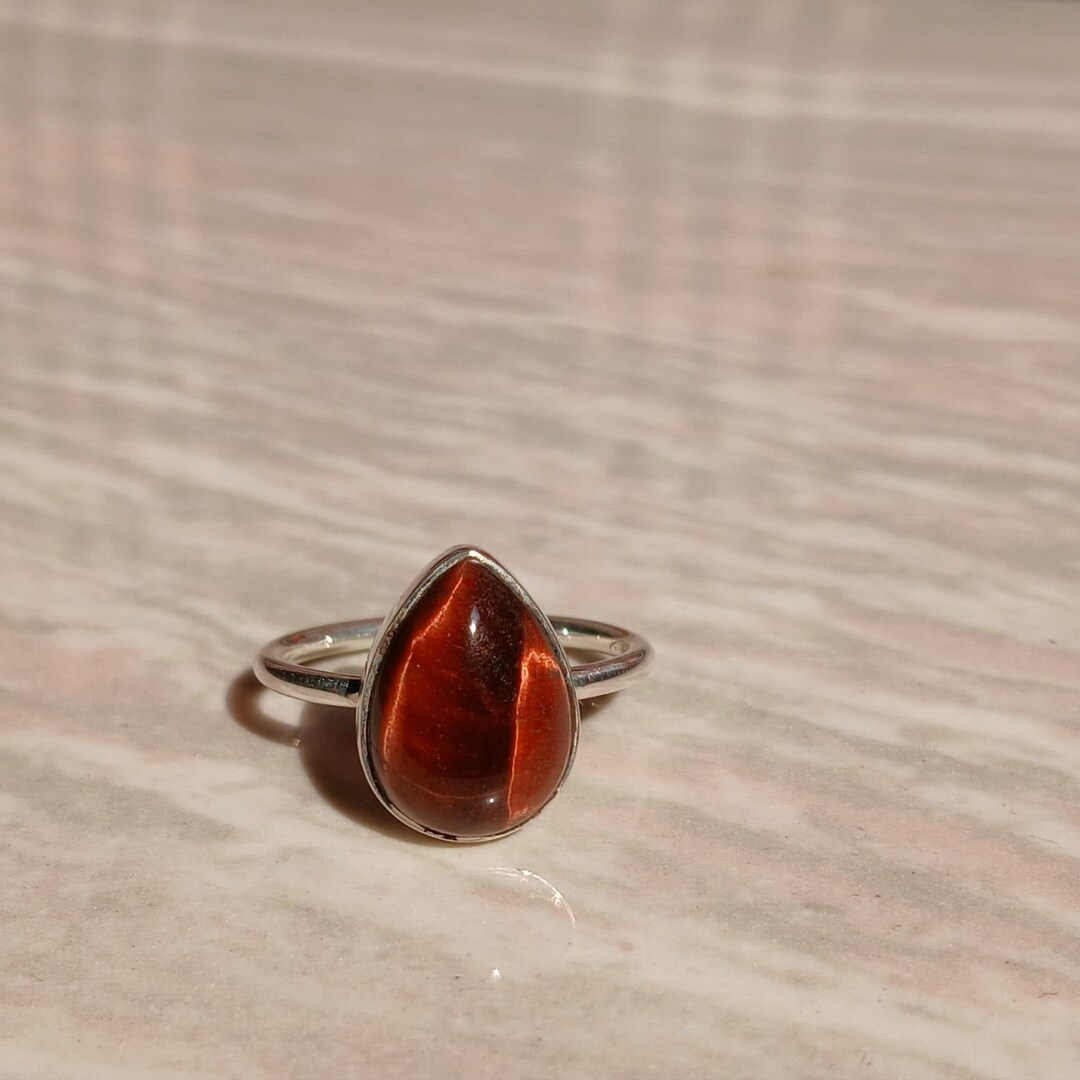 Teardrop Red Tiger Eye Ring • 925 Sterling Silver, Artisan Jewelry ...