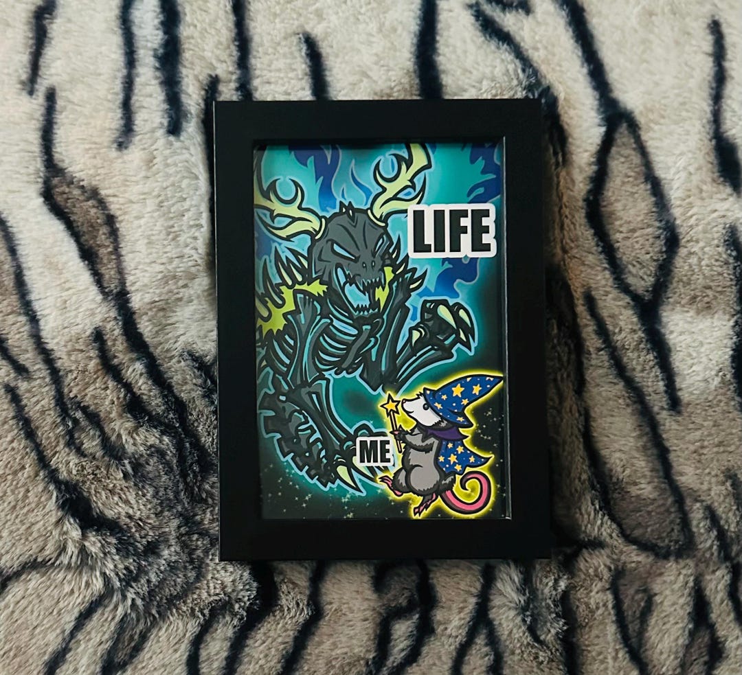 Life Vs Me Funny Wizard Possum Meme Windigo Halloween Framed Art Print ...