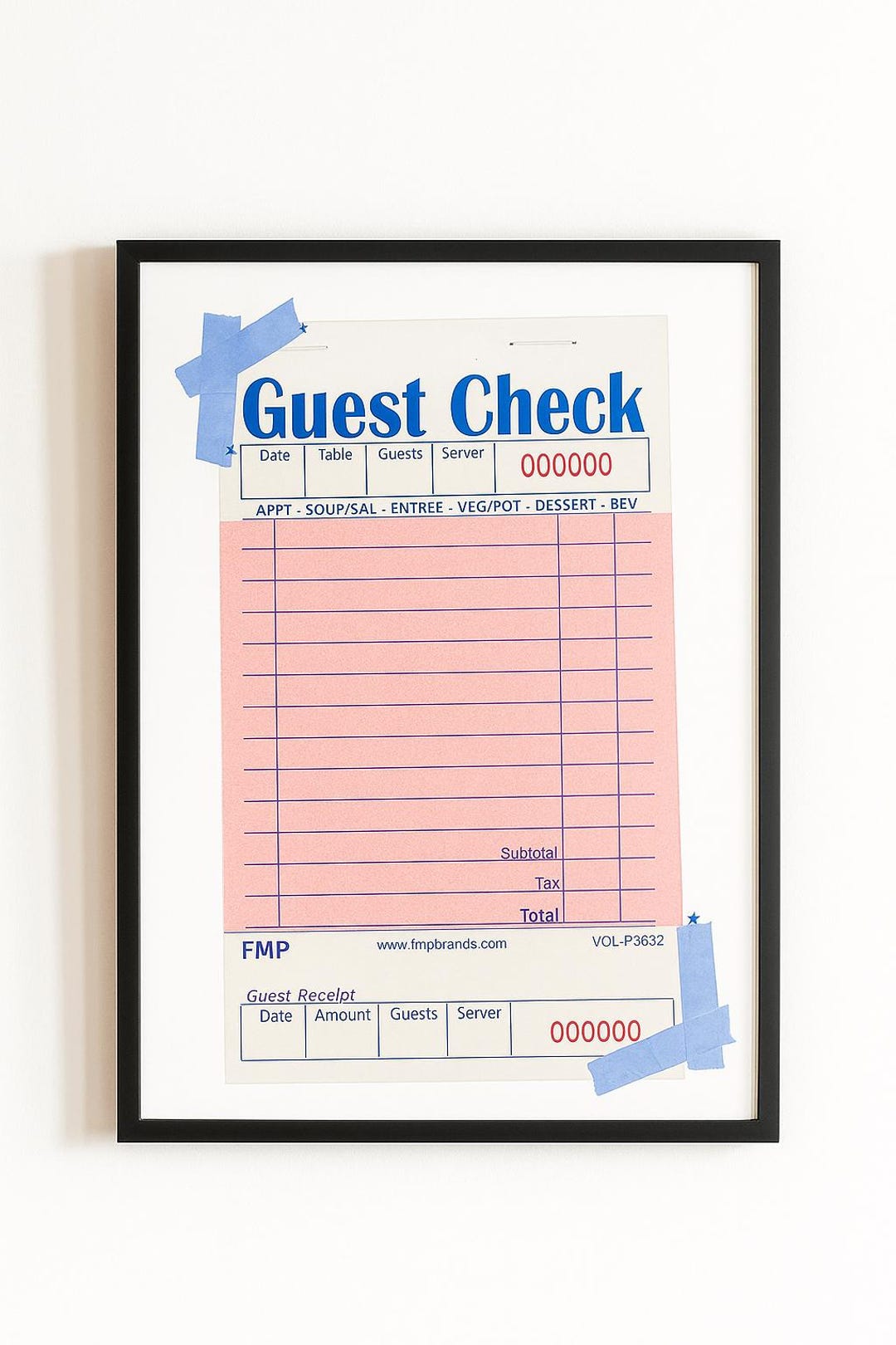 Guest Check Print, Guest Check Blank Print Poster, Pink and Blue Guest ...