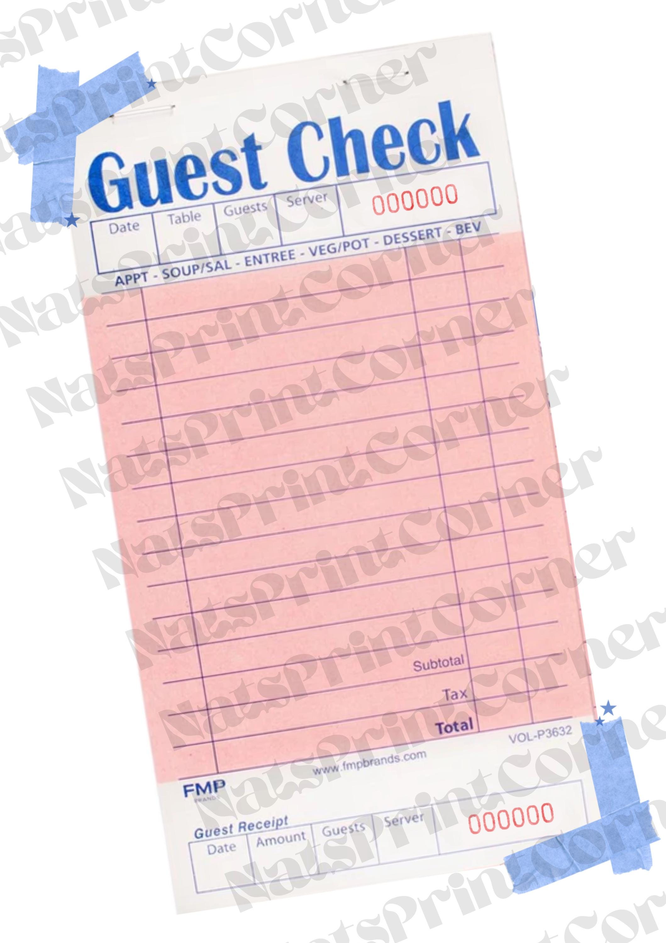 Guest Check Print, Guest Check Blank Print Poster, Pink and Blue Guest ...