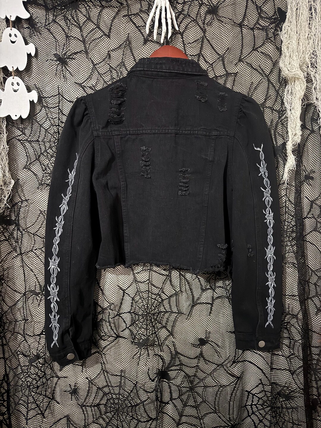 Barbed Wire Striped Sleeve Denim Jacket - Etsy