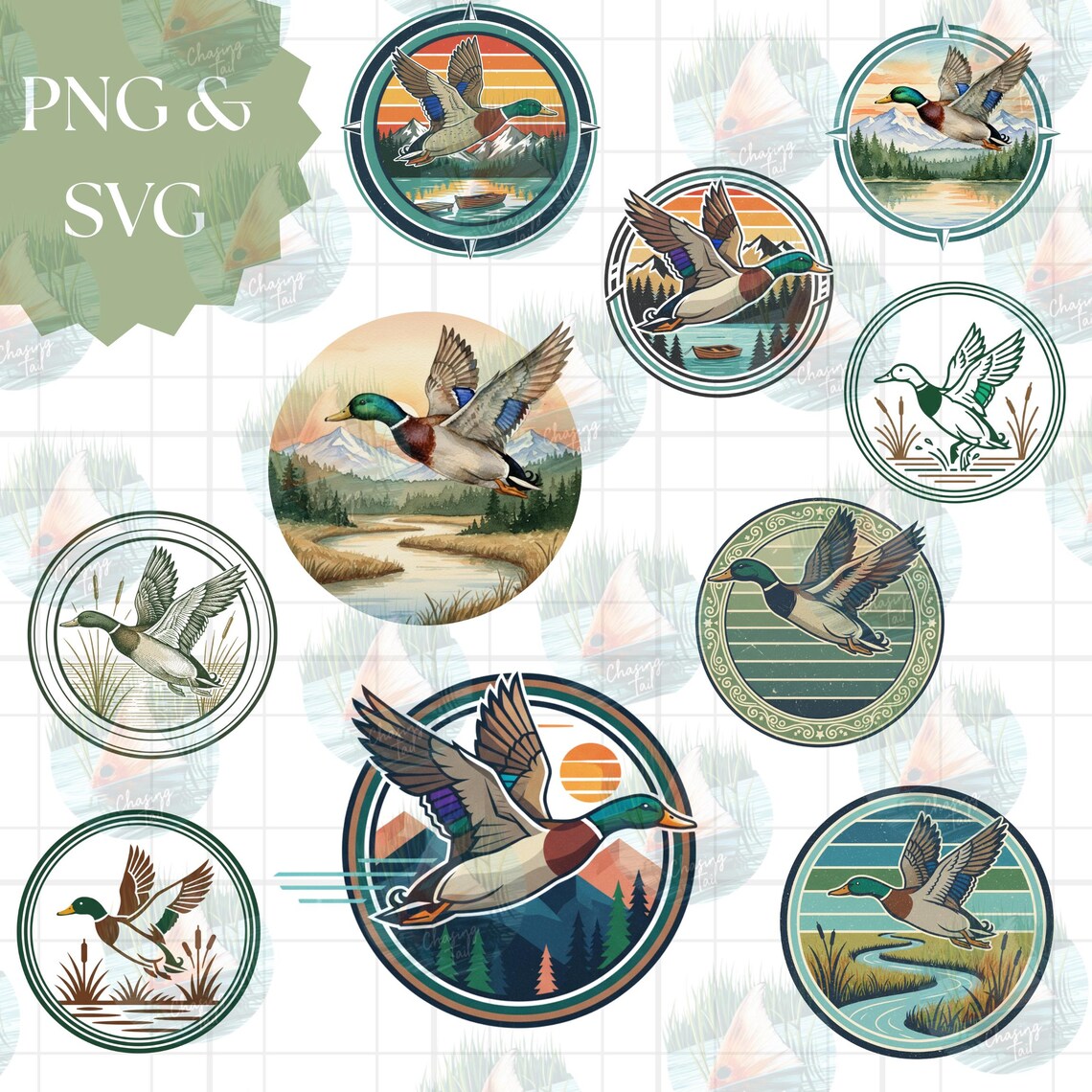 Mallard Duck Logo Bundle | Hunting Clipart, Outdoor Graphics (PNG, SVG ...