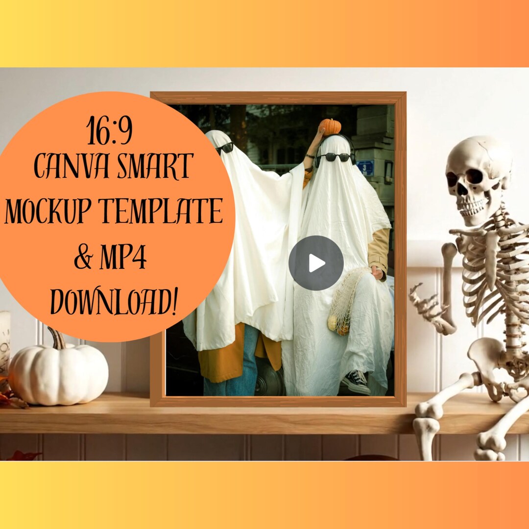 Spooky Halloween Video Mockup: Skeleton Room, Canva Smart Mockup ...
