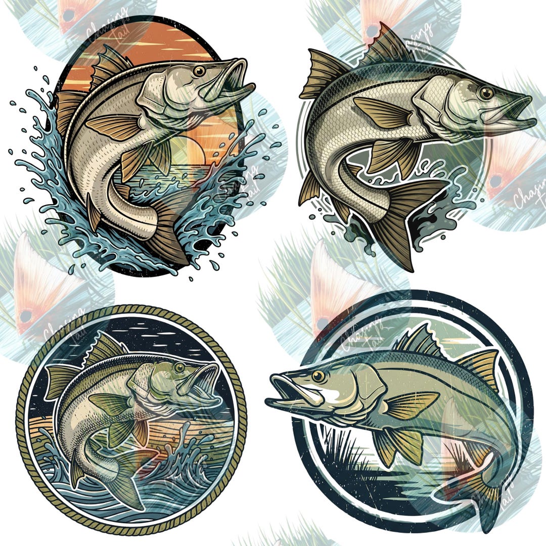 Vintage Snook Fishing Logo Bundle: Retro Angler Designs (PNG, SVG ...