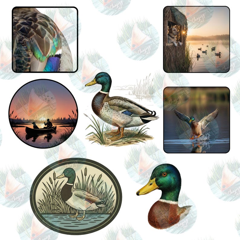 Mallard Duck Hunting Designs: Waterfowl Logo Clipart (PNG SVG Bundle ...