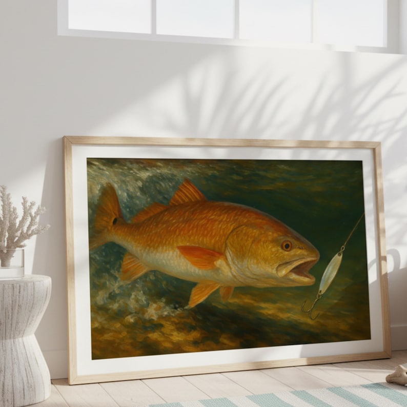 Redfish Watercolor Art Print: Vintage Coastal Fishing Decor - Etsy