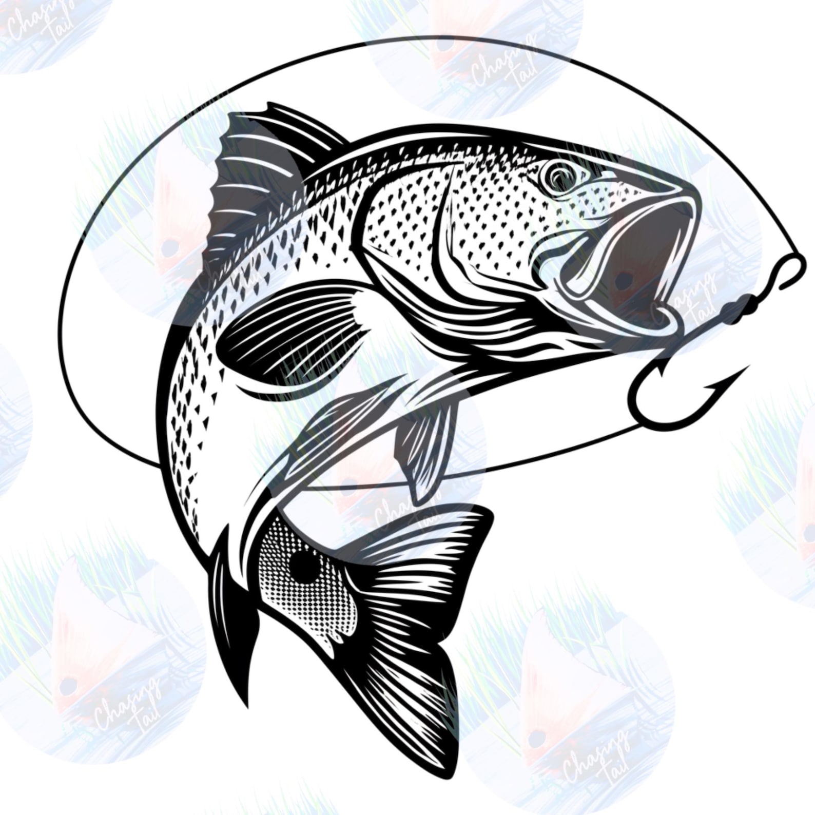 Redfish Logo Design: Black and White Fishing Art (digital Download SVG ...
