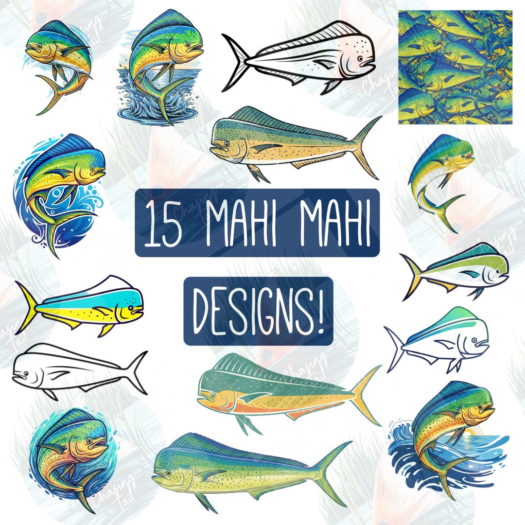 Mahi Mahi Fishing Clipart Bundle: PNG, SVG, PDF Designs (digital ...