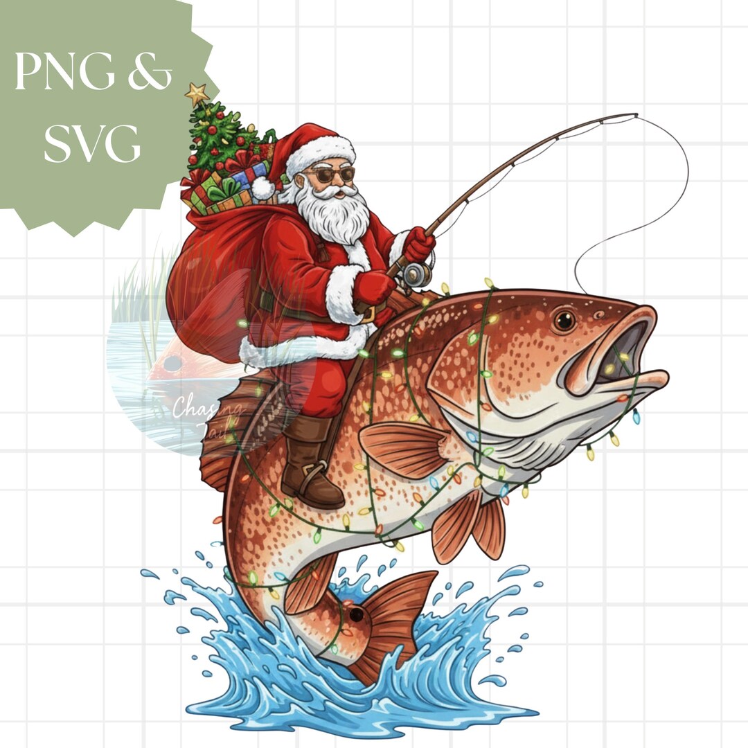 Santa Riding Redfish: Funny Fishing Christmas Design (SVG PNG) - Etsy