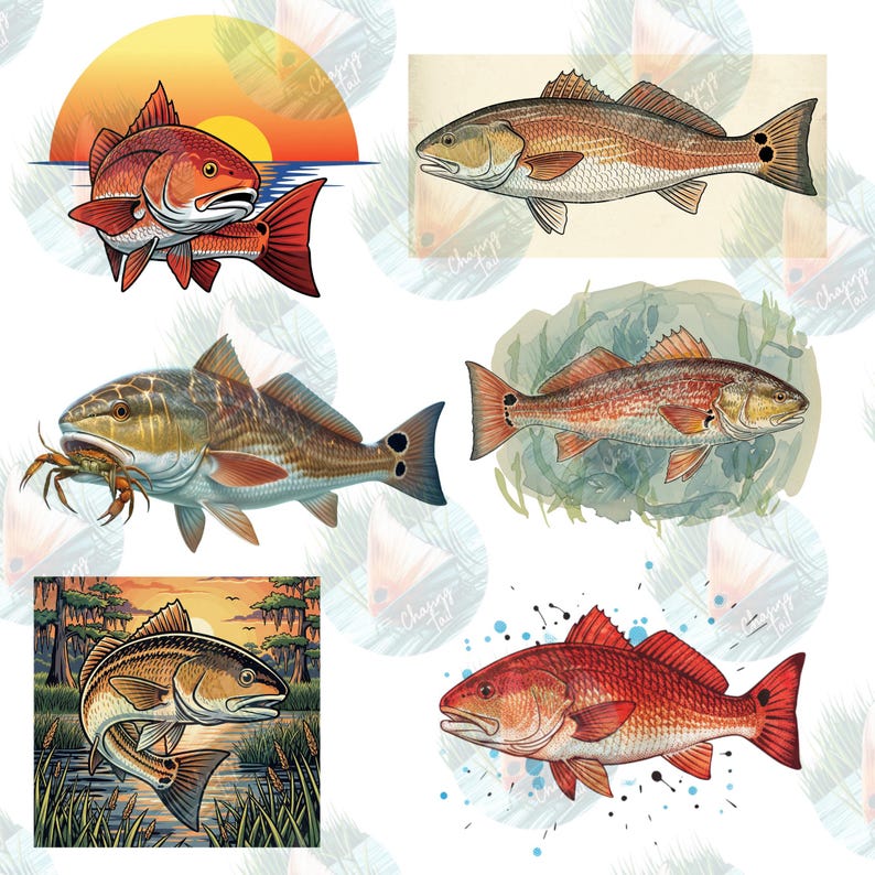30 Redfish Designs: Coastal Fishing Art (PNG SVG Digital Download) - Etsy