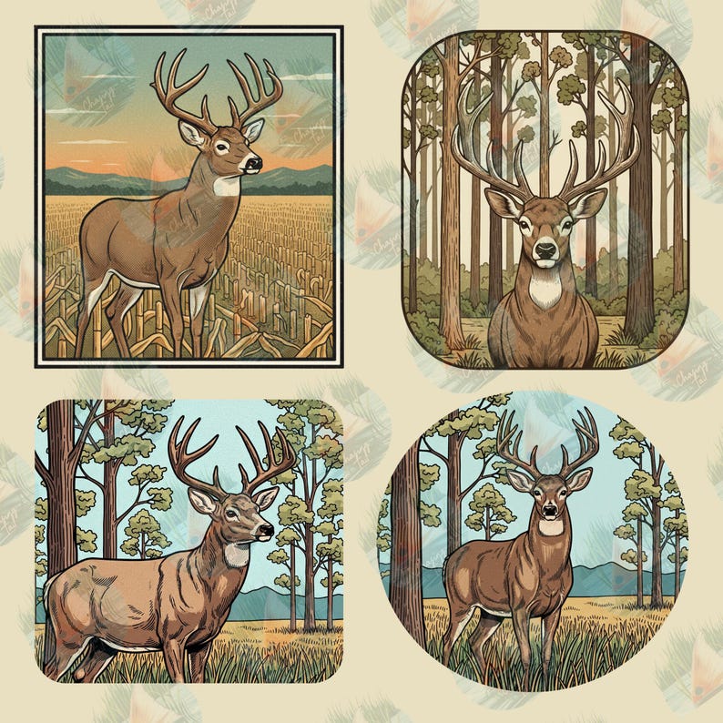 Vintage Buck Hunting Antlers Design: Rustic Deer PNG SVG (digital ...