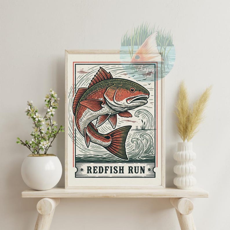 Vintage Redfish Run SVG PNG: Saltwater Fishing Art (digital Download ...