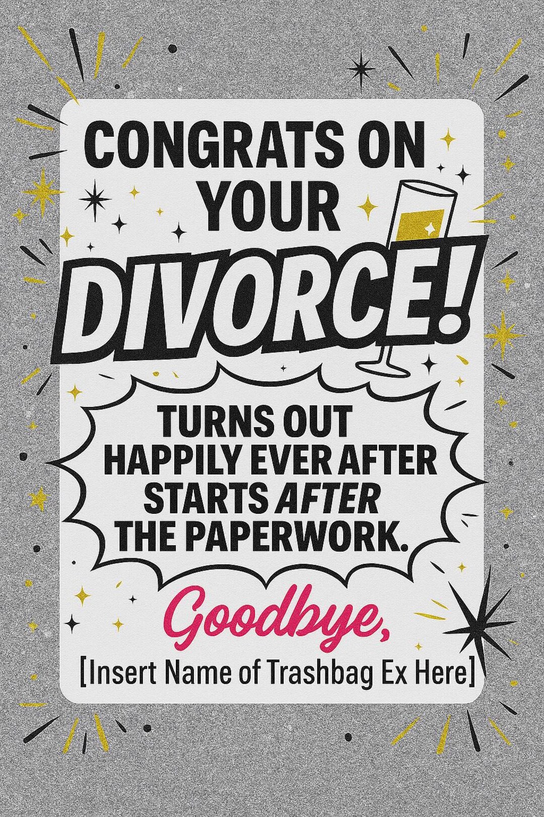 Funny Editable Divorce Card Instant Download Glitter Bling Digital ...