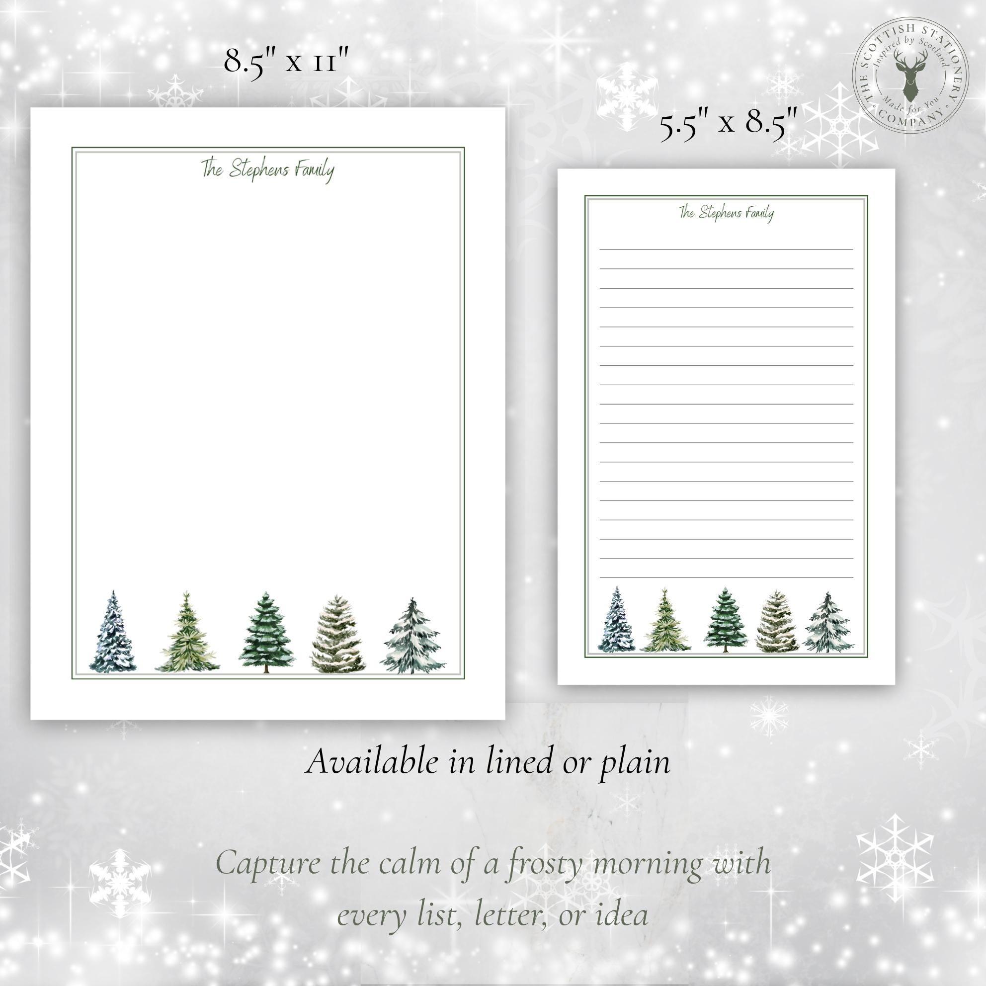 Frosted Pine Tree Design | Winter Notepads - Choose Your Size ...