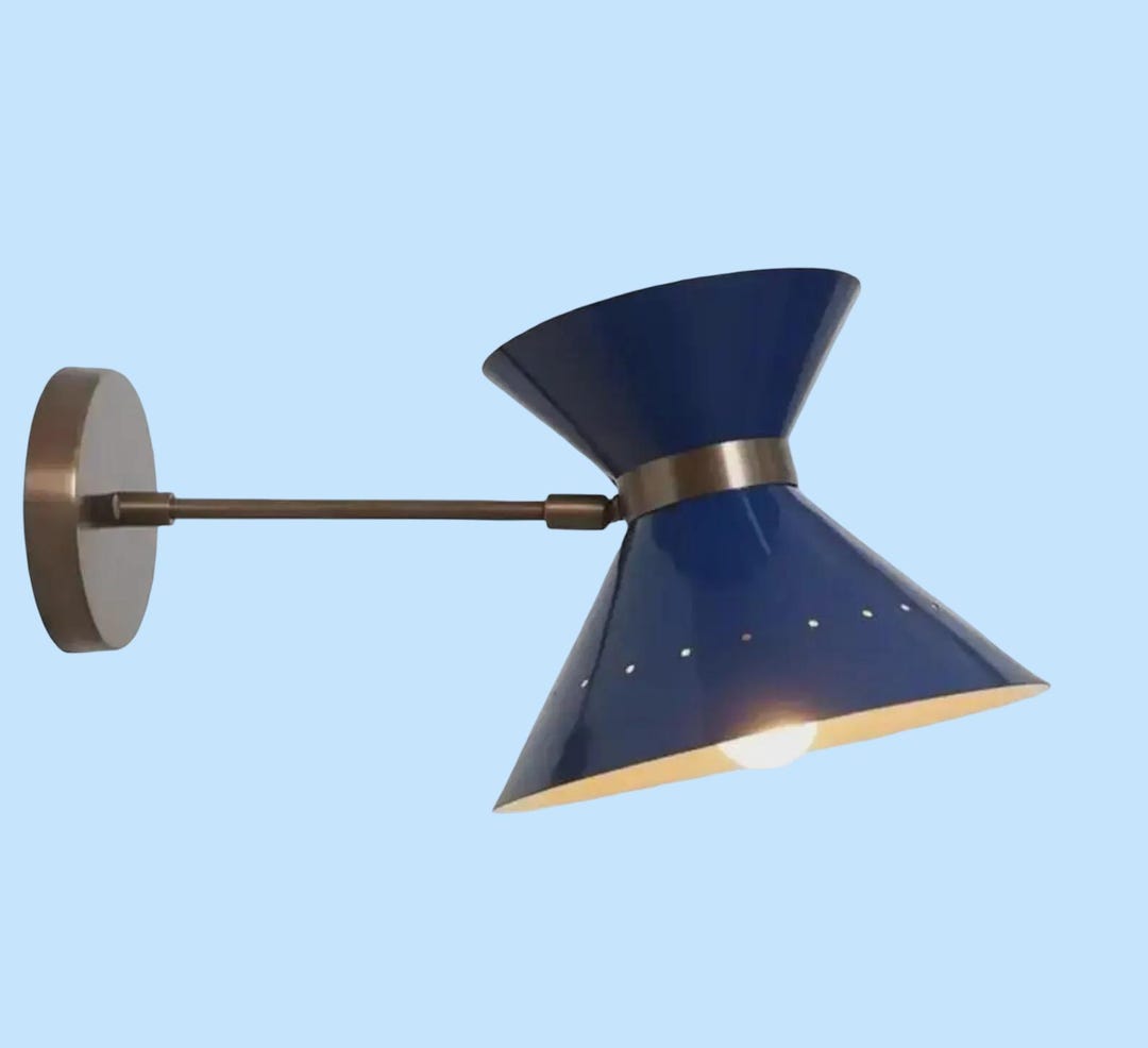 Mid Century Modern Blue Diabolo Wall Sconce, Brass Arm Vintage Wall ...