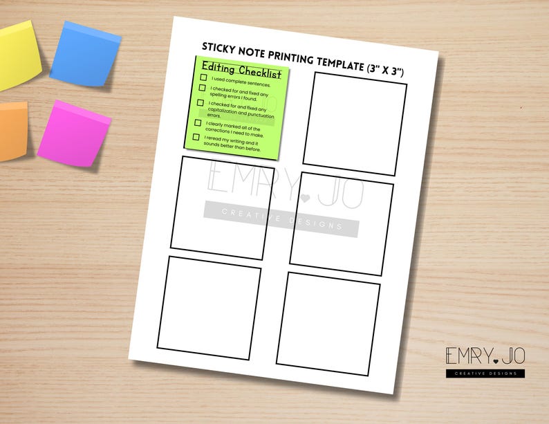 Sticky Note Printing Template - 3" X 3" - Etsy