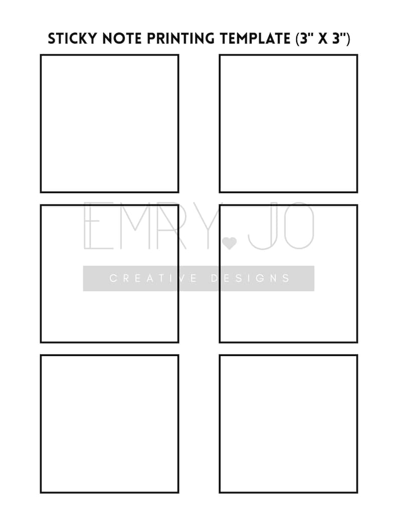 Sticky Note Printing Template - 3" X 3" - Etsy